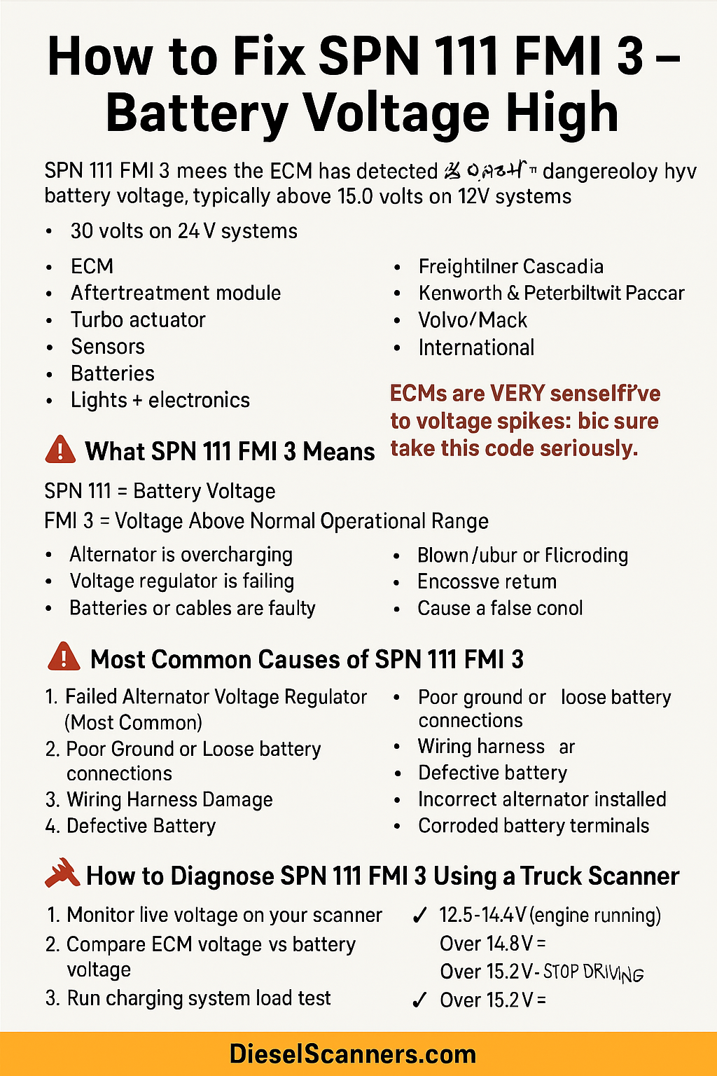 How to Fix SPN 111 FMI 3 – Battery Voltage High – DieselScanners