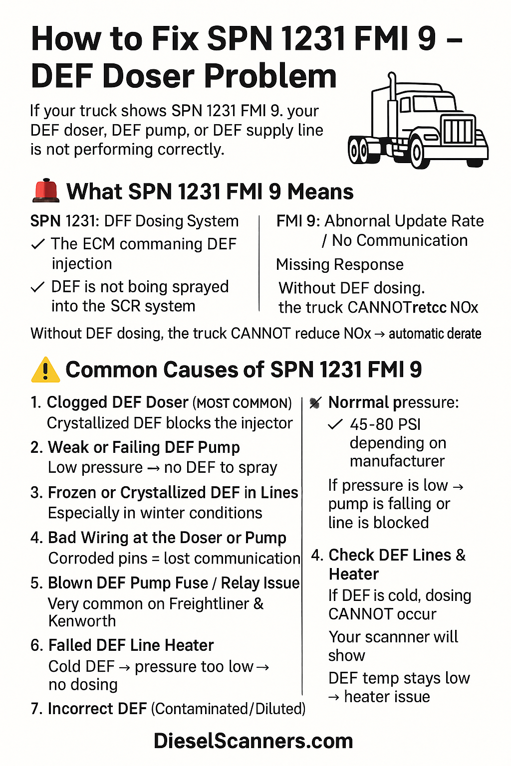 How to Fix SPN 1231 FMI 9 – DEF Doser Problem (No DEF Injection / Poor ...